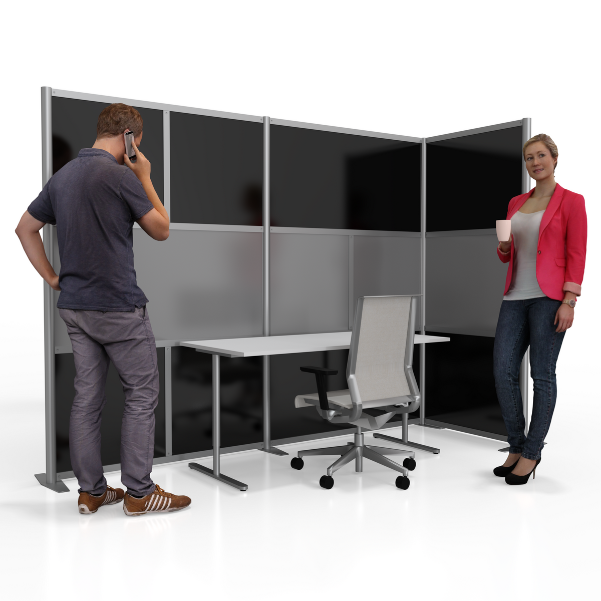 100"L x 35"W x 75"H L-Shaped Office Partition, Translucent & White ...