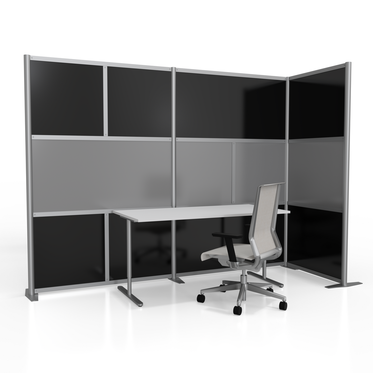100"L x 35"W x 75"H L-Shaped Office Partition, Translucent & White ...