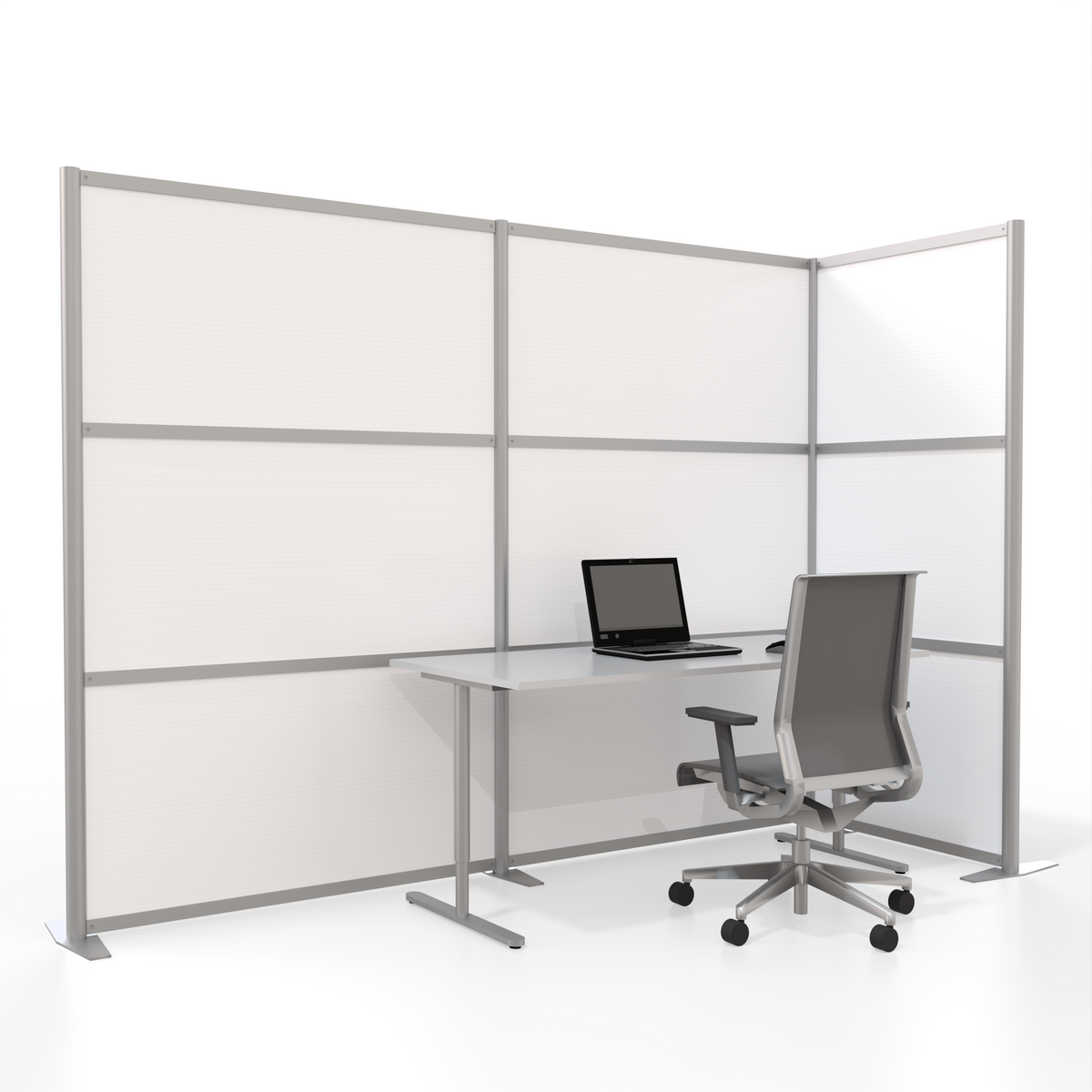 100"L x 35"W x 75"H L-Shaped Office Partition, Translucent & White ...