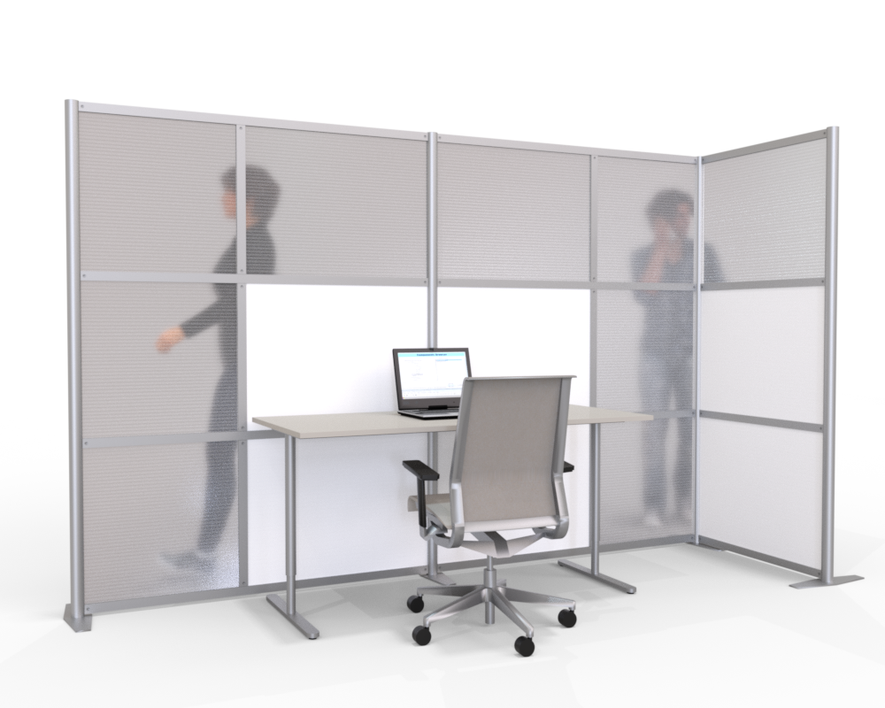 118" x 35"w x 75" h - L-Shaped Office Partition, White & Translucent ...