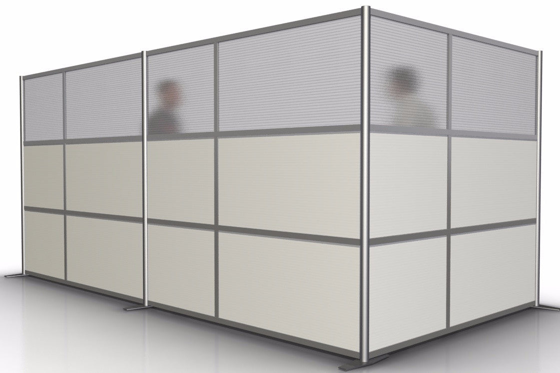 L-Shaped Office Partition, 166" x 84" x 75" Tall, White & Translucent ...