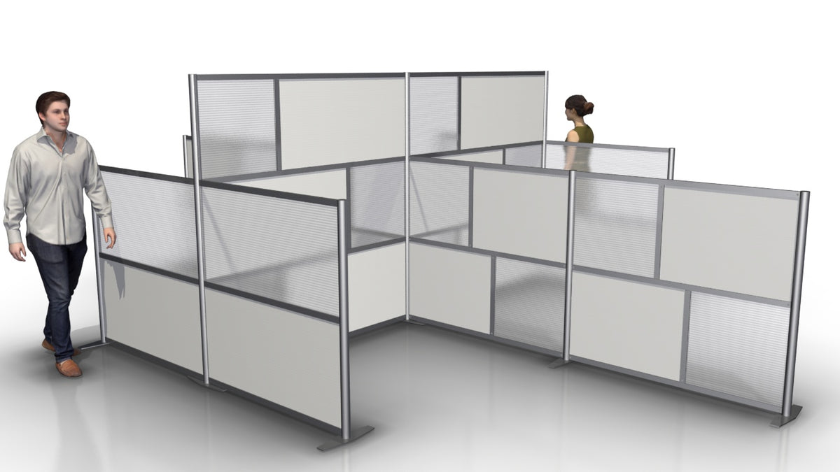 75" high & 51" high Quad Shaped Office Partitions, Translucent & White ...