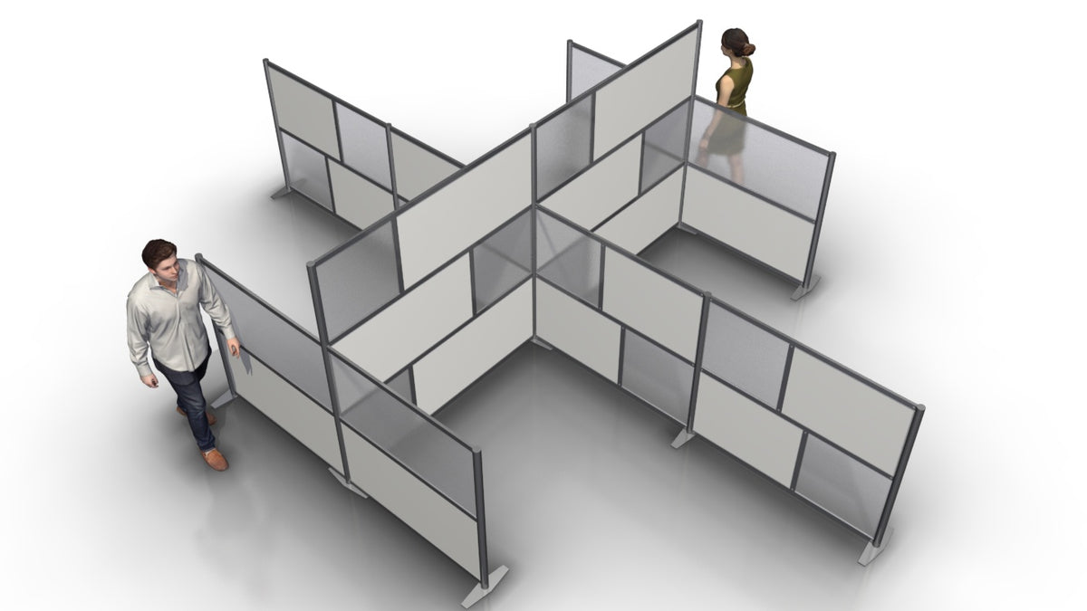 75" high & 51" high Quad Shaped Office Partitions, Translucent & White ...