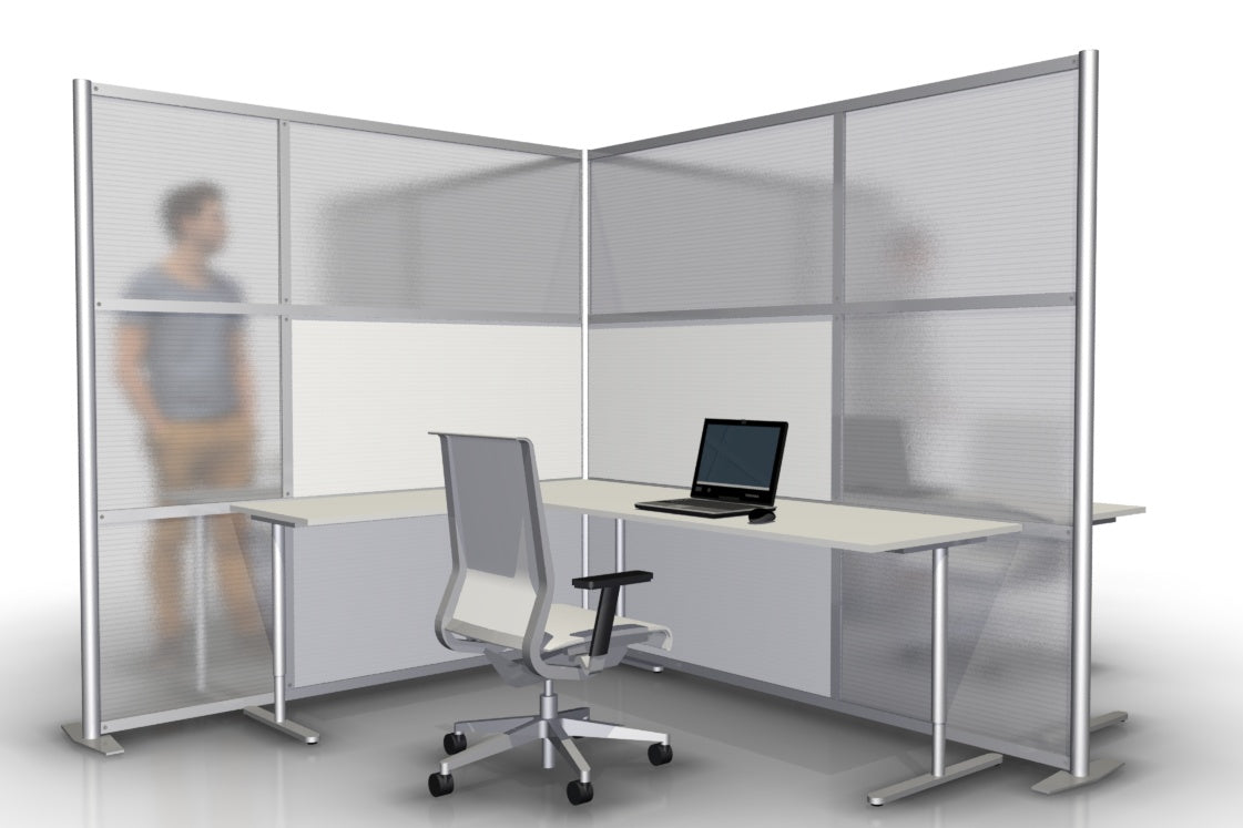 T-Shaped Office Partitions,166" x 148" x 75" White & Translucent Panels ...