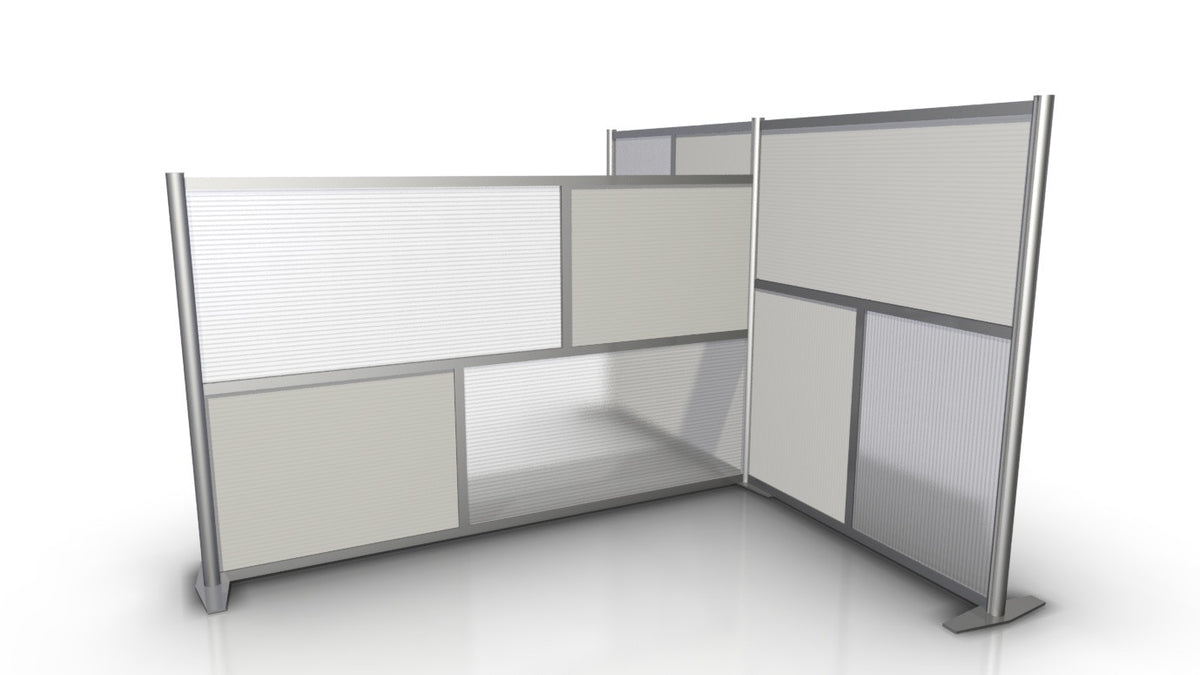 T-Shaped Office Partition - 84" L x 51" W x 51" W x 58", White & Trans ...